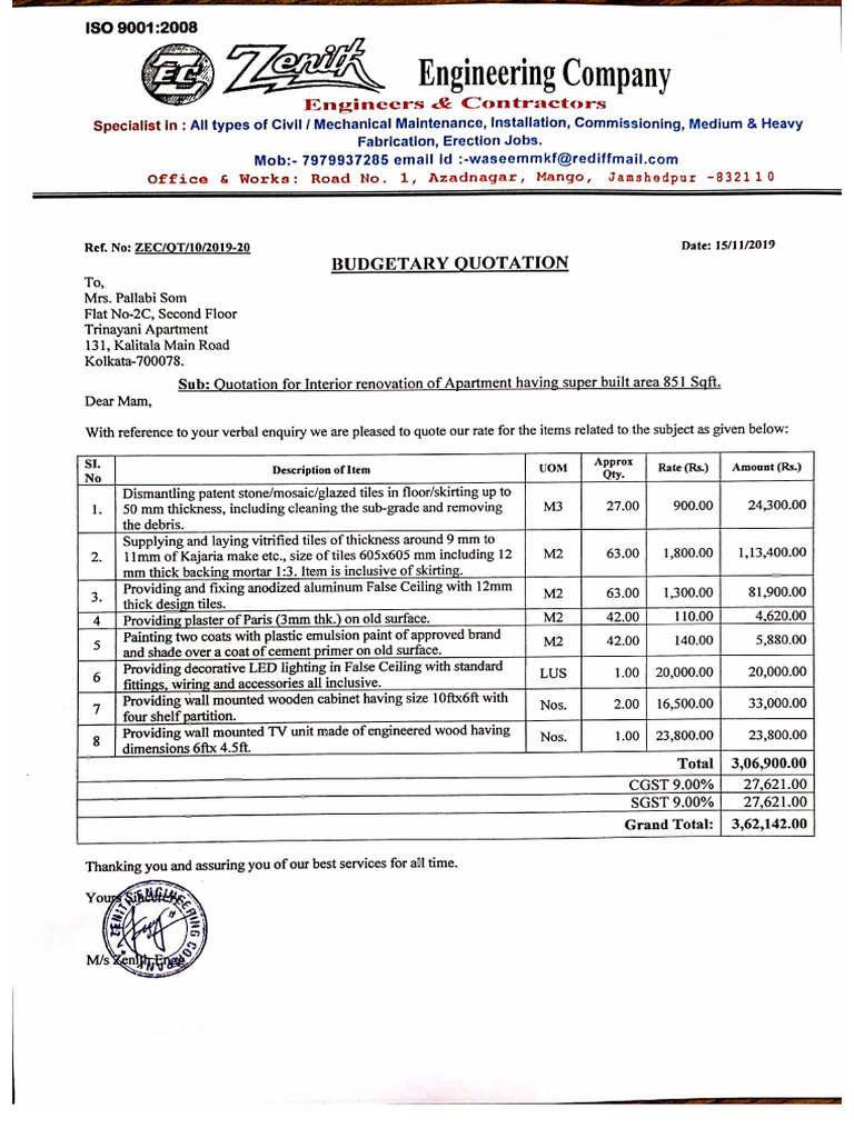 Budgetary Quotation | PDF