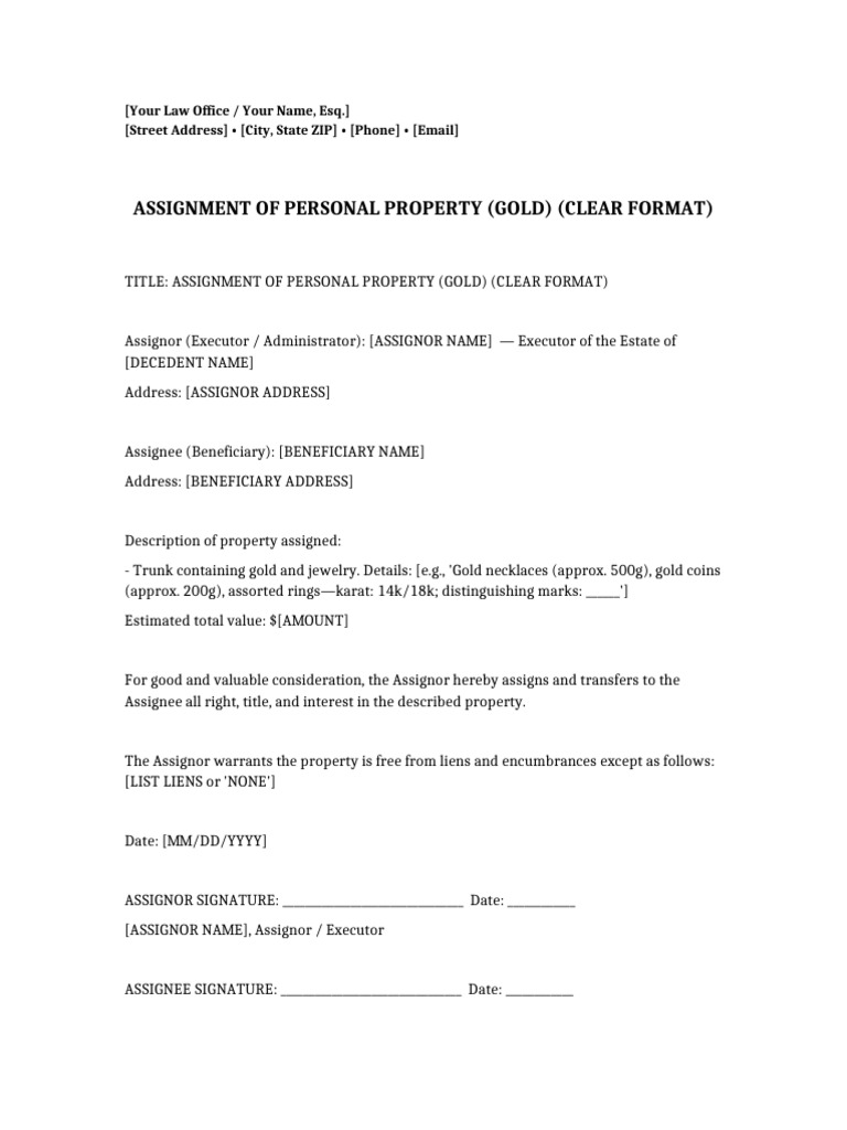 05 Assignment of Personal Property Gold Clear | PDF