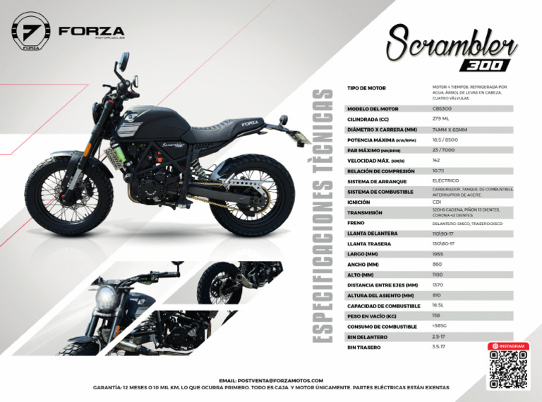 Arte de Ficha Tecnica Forza Motorcycle Scrambler 300 Negra | PDF