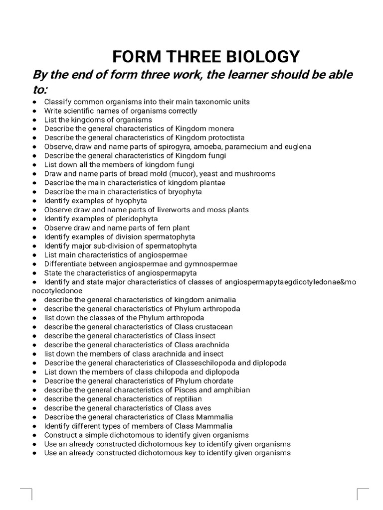 FORM 3 BIOLOGY - Phoenix | PDF