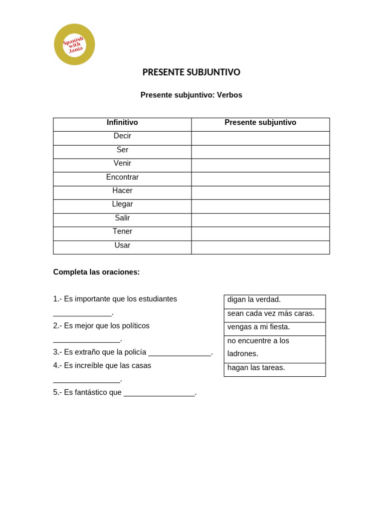 Ejercicios de Presente de Subjuntivo | PDF