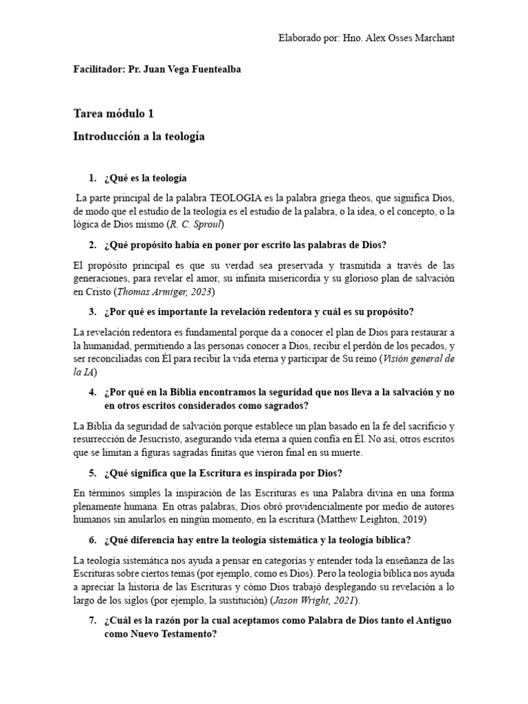 Tarea Módulo 1 Teología 1 | PDF | Teología | Biblia