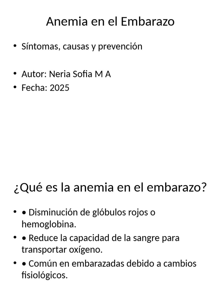 Anemia en el Embarazo: Síntomas y Prevención | PDF