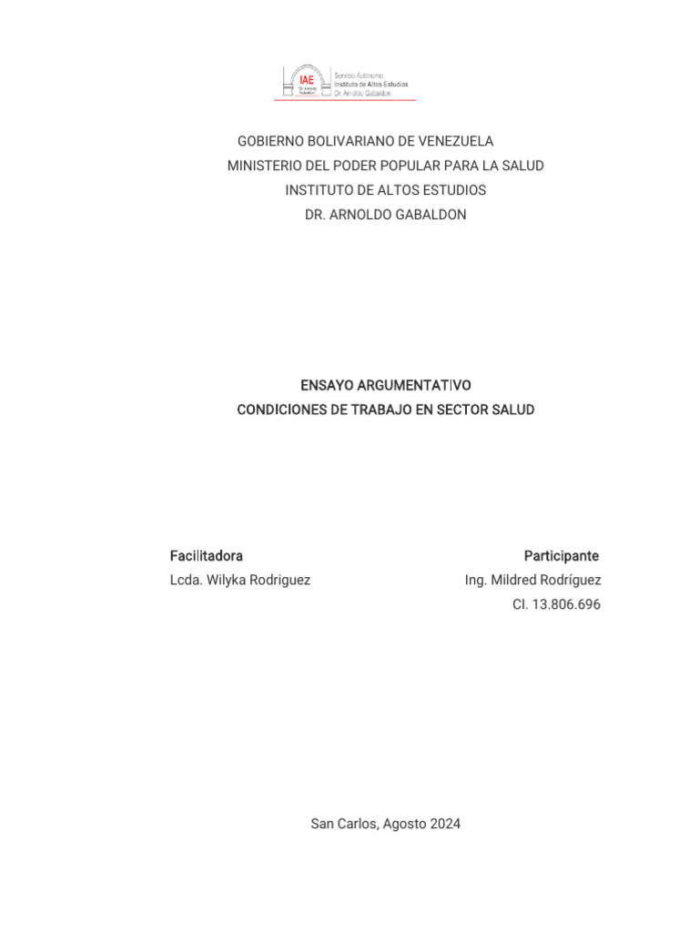 Ensayo Argumentativo. Mildred Rodríguez. Trabajo y Salud | PDF ...