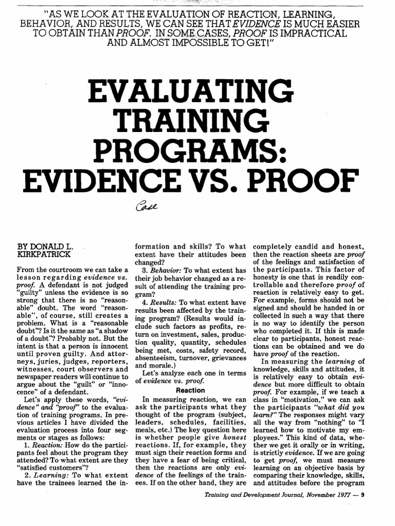 Evaluating Training Programs Evidence Vs Proof | PDF | Performance Appraisal | Learning