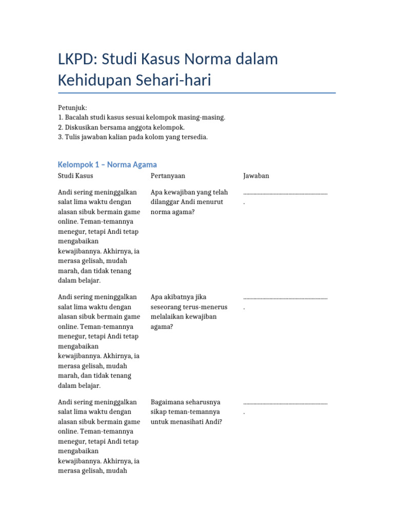 LKPD Studi Kasus Norma | PDF