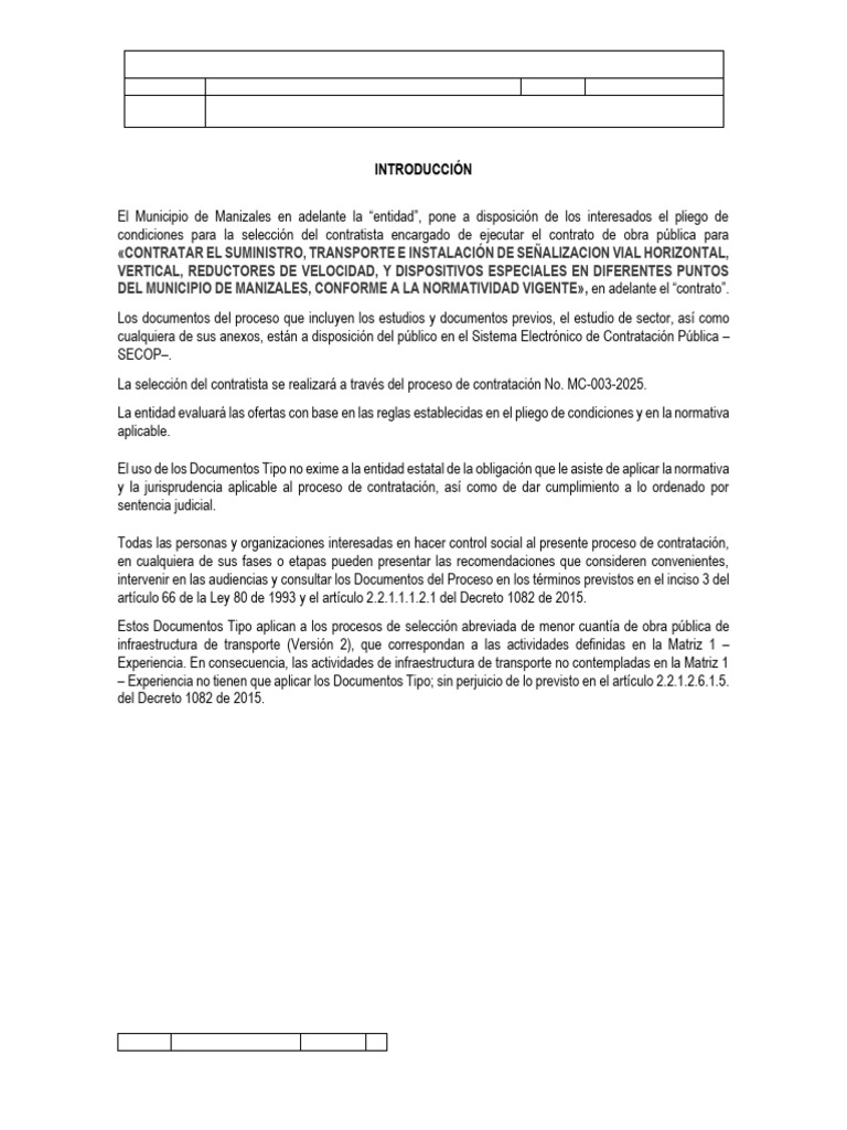Pliegos de Condiciones Definitivos Mc-003 | PDF | Dólar de los Estados Unidos