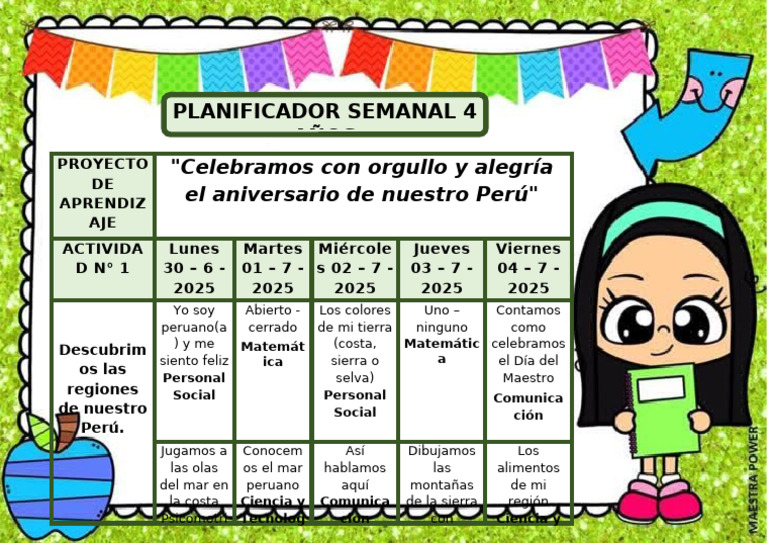 Planificador Semanal 4 Años Proyecto 2 Sem 1 | PDF
