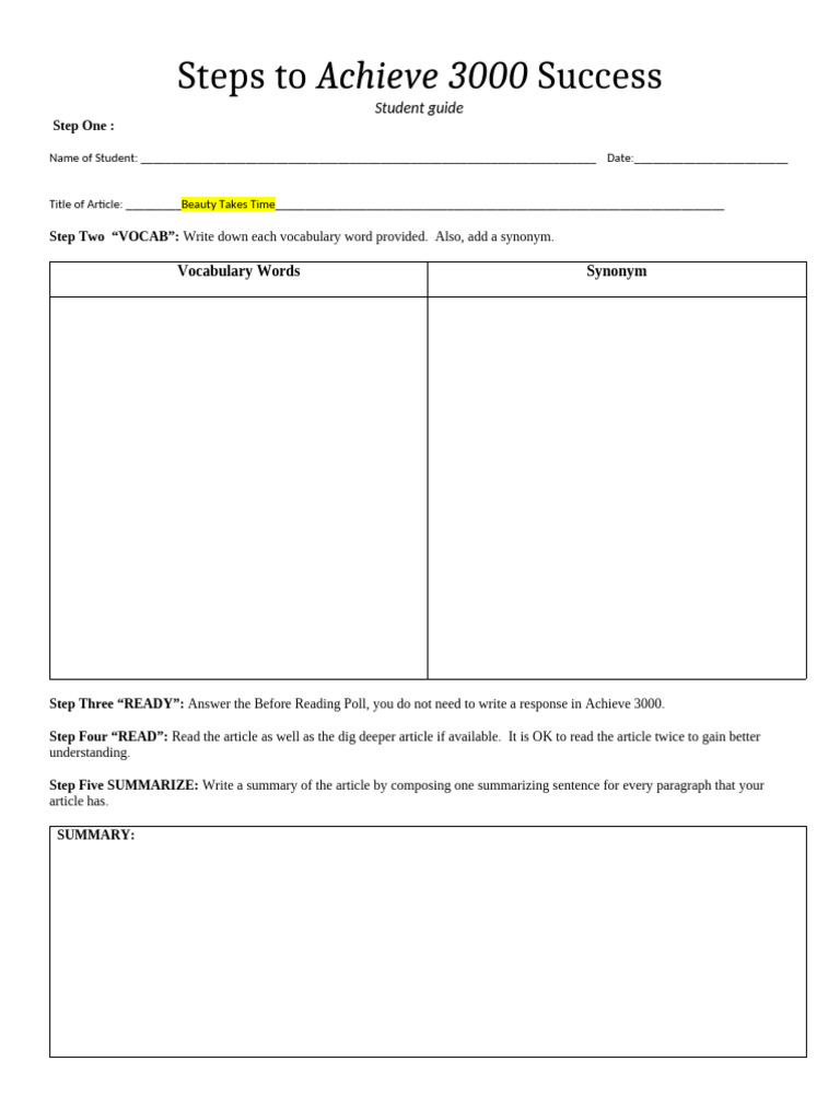 Achieve 3000 Success Steps Guide | PDF | Vocabulary | Human Communication