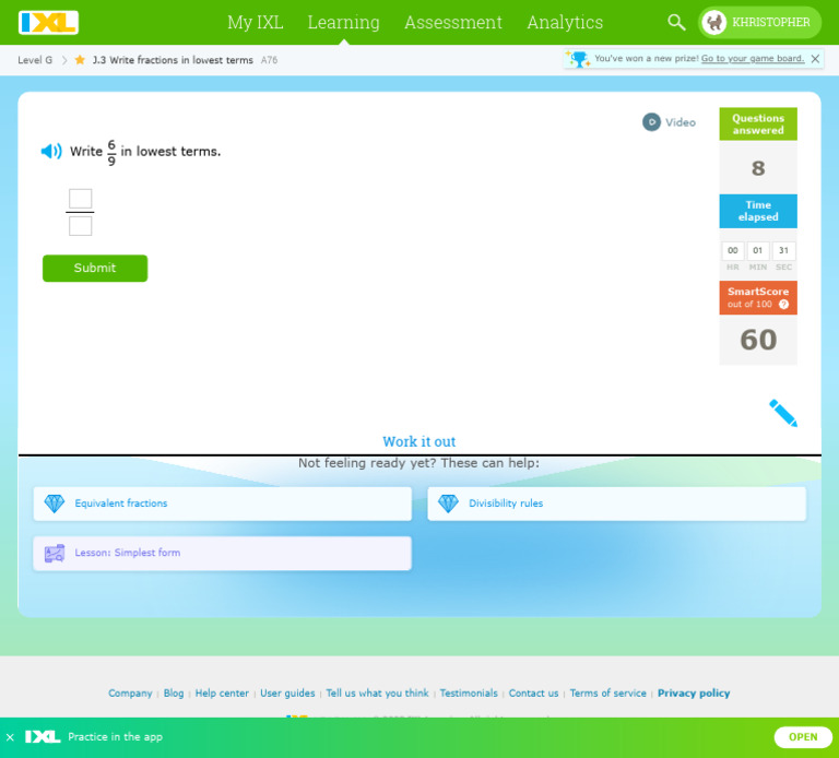 IXL Write Fractions in Lowest Terms Level G Math | PDF