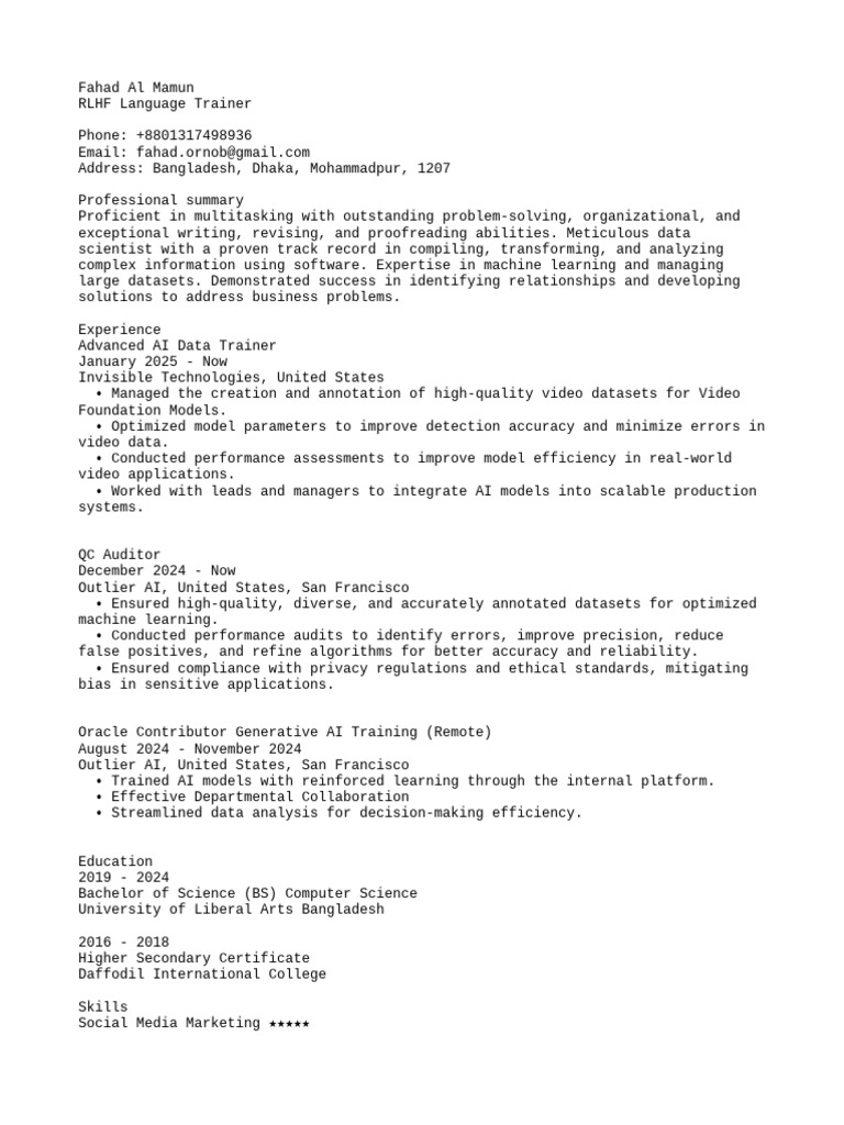 Fahad S Latest Resume Pdf