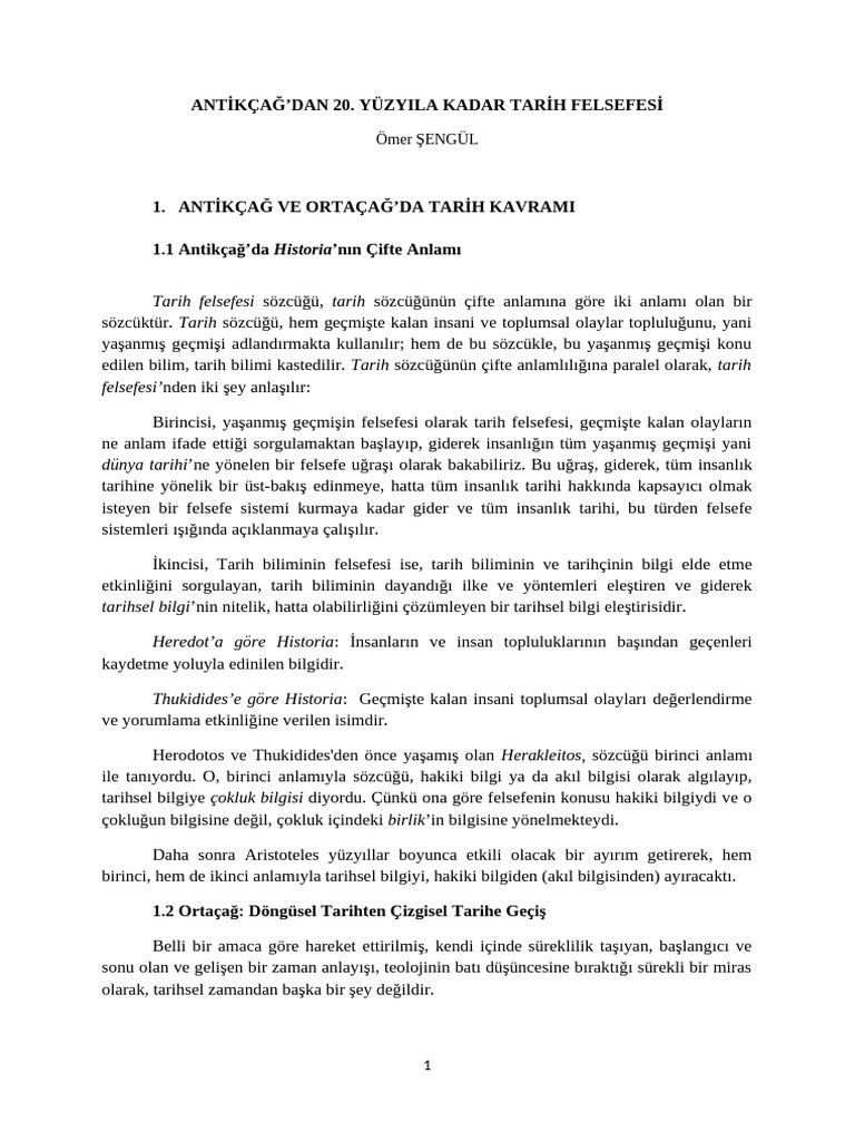 Omer Sengul-Antik Cagdan Gunumuze Tarih Felsefesi | PDF