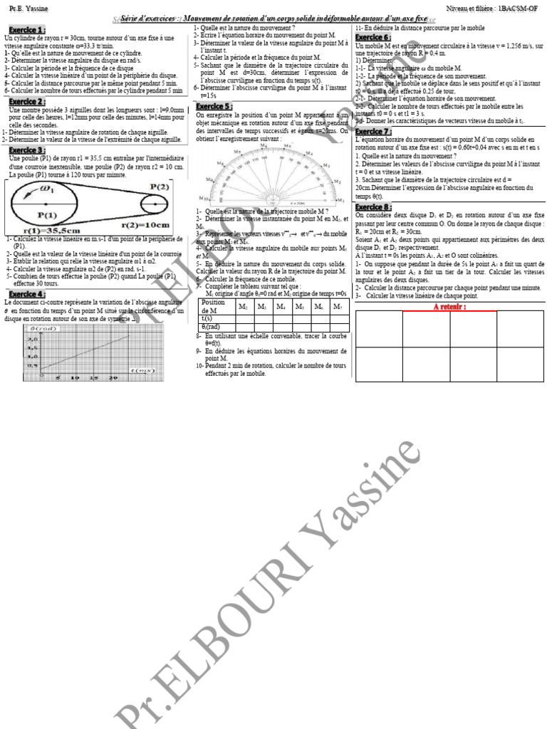 Exercices sur le mouvement de rotation | PDF | Mouvement de rotation ...