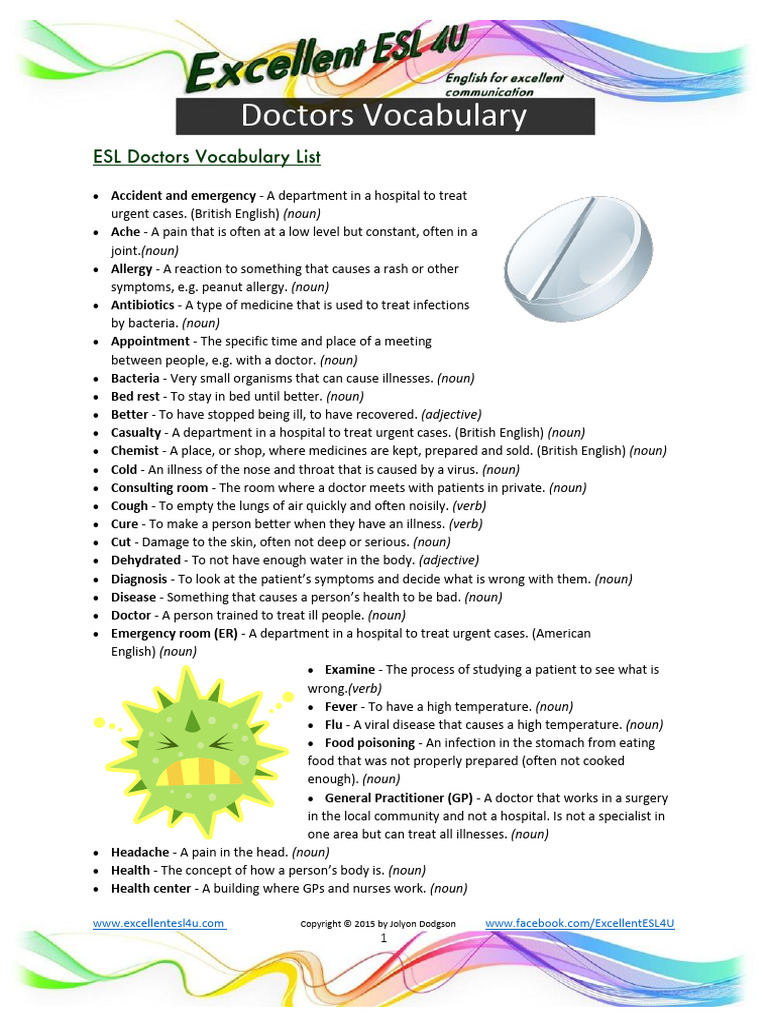 ESL Doctor Visit Vocabulary Guide | PDF | Emergency Department | Common ...