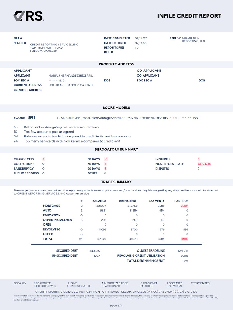 Credit Report Summary for Maria Hernandez | PDF | Credit History | Credit
