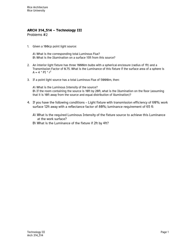 Arch 314 - 514 Problems #2 | PDF