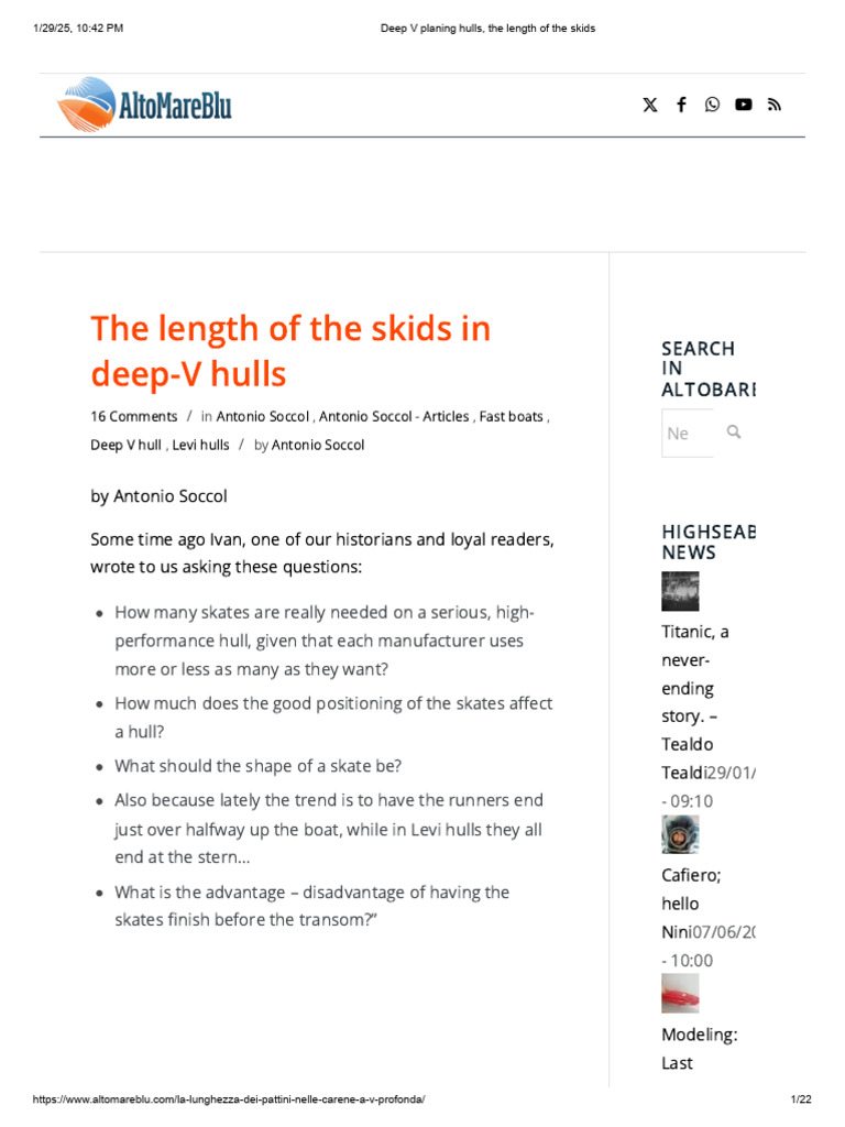 Deep V Planing Hulls, The Length of The Skids | PDF | Lift (Force ...
