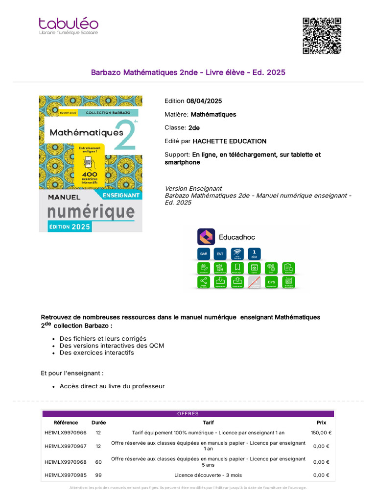 Manuel Barbazo Maths 2nde 2025 | PDF | Informatique