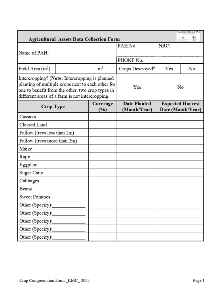 Crop Compensation Form KMC | PDF | Crops | Agriculture