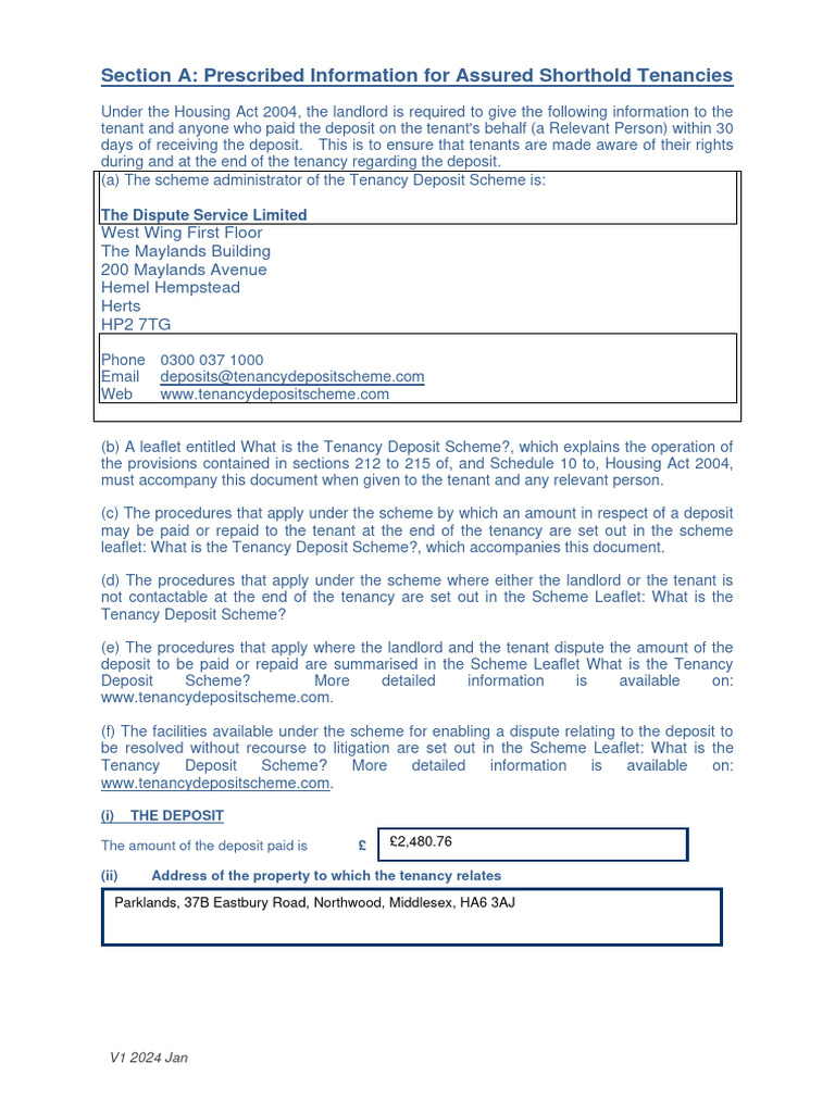 TDS Prescribed Information 5 | PDF | Leasehold Estate | Landlord