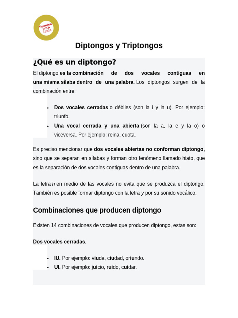 Diptongos y Triptongos: Definición y Ejemplos | PDF | Vocal | Lingüística
