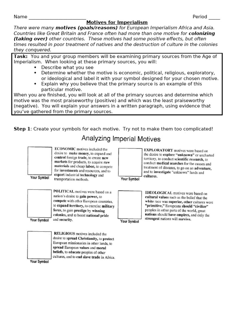 Motives For Imperialism Record Sheet | PDF | Imperialism