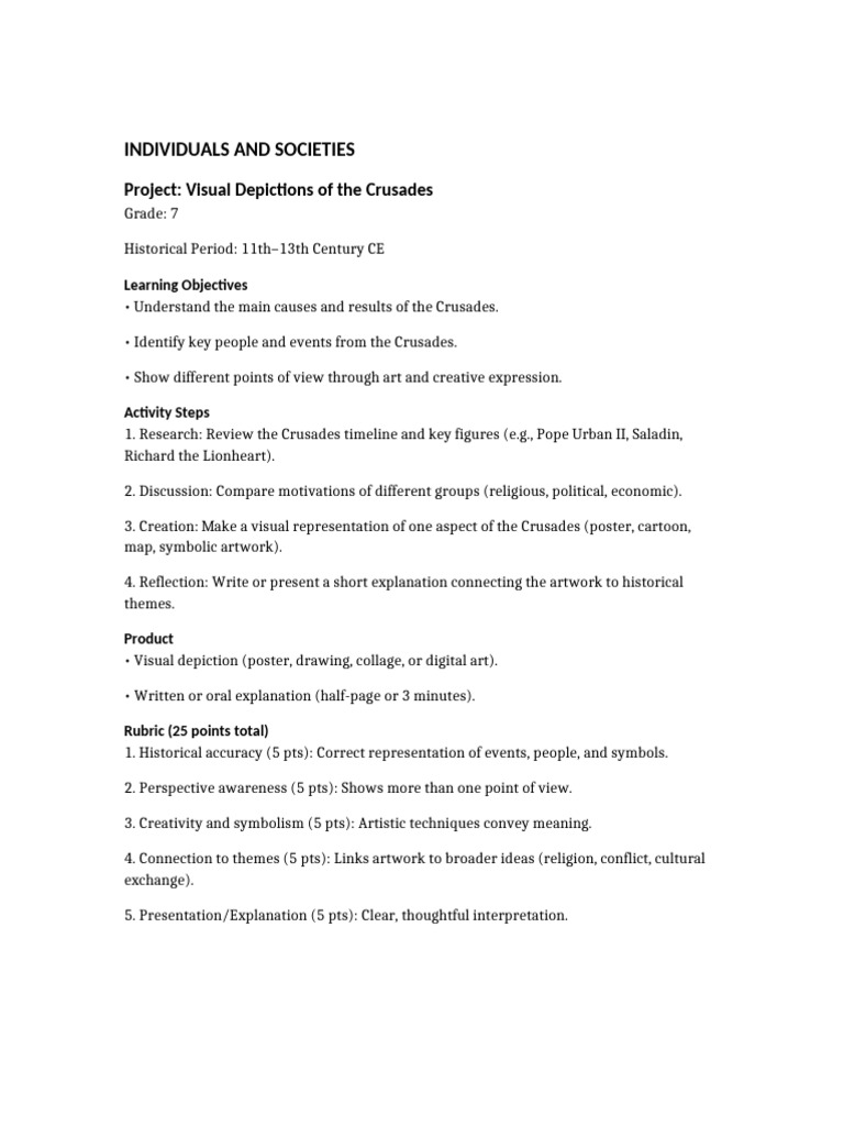 Class Activity - Visual Depictions of The Crusades (7th Grade) | PDF
