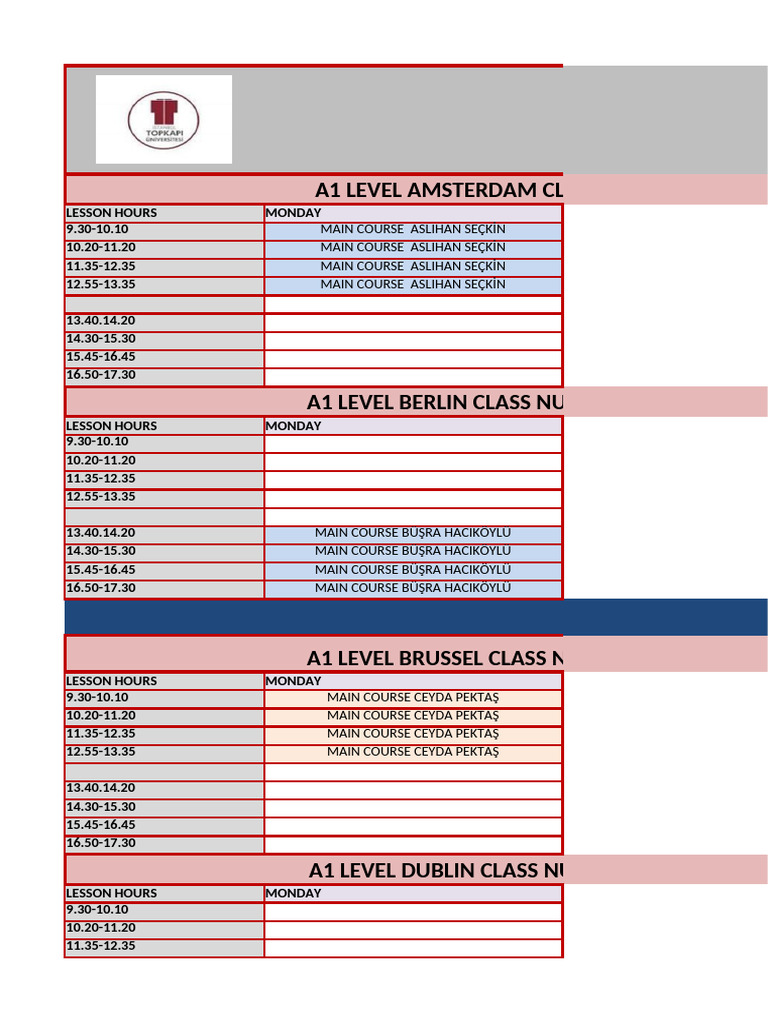 2025-2026 English Preparatory Class Module 1 Course Schedule | PDF ...