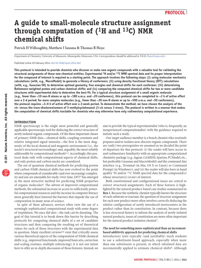 NMR Chemical Shift Calculation Protocol | PDF | Nuclear Magnetic ...