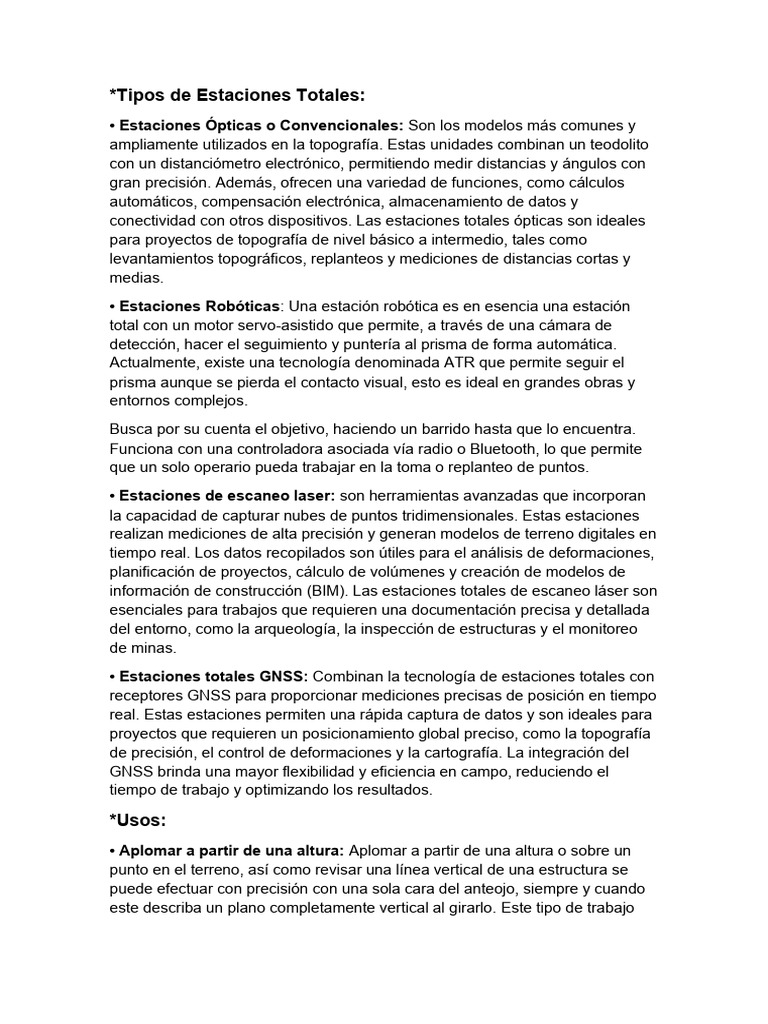 Tipos de Estaciones Totales en Topografía | PDF | Topografía