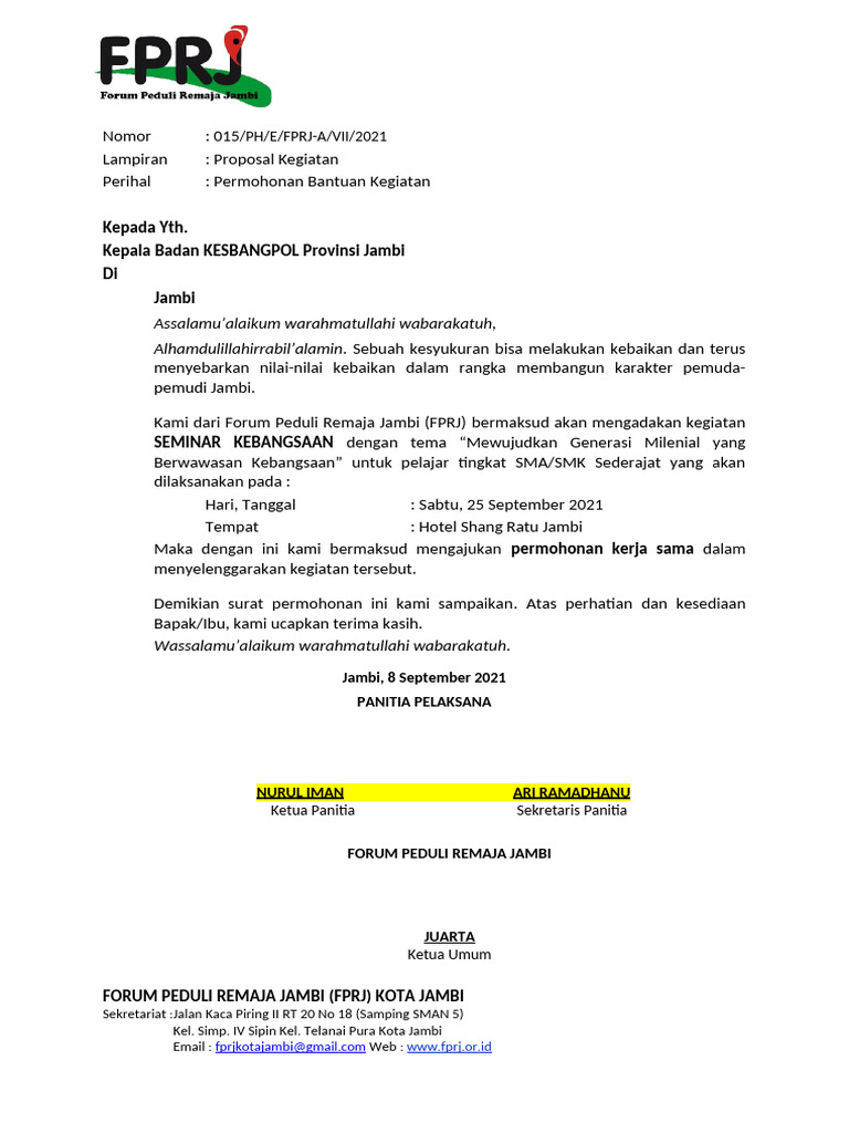 Surat Pengantar Proposal | PDF