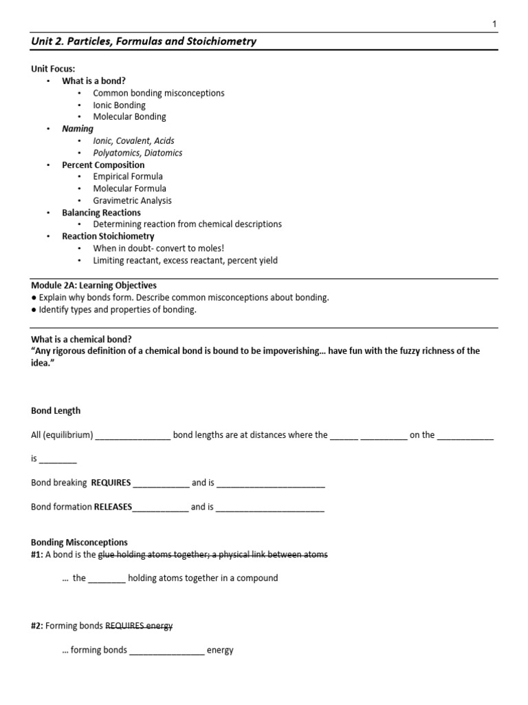 Chem 10013 Unit 2 Student Notes | PDF | Ionic Bonding | Ion