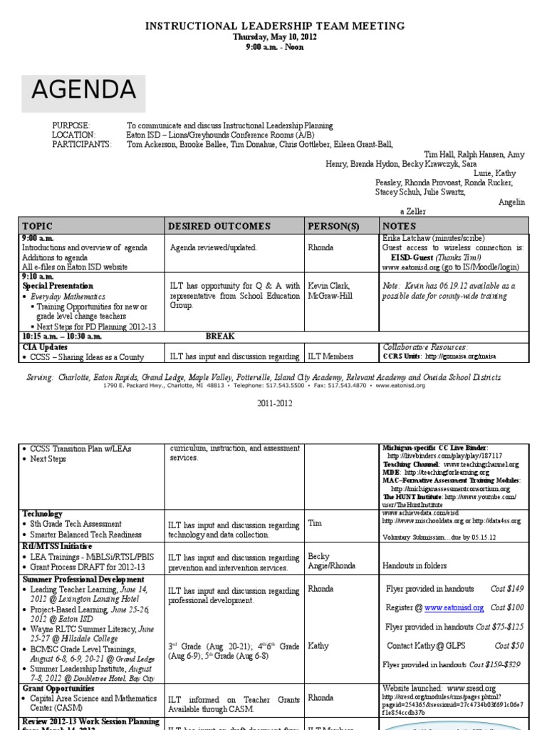 ILT Meeting Agenda 1200510 | PDF | Career & Growth