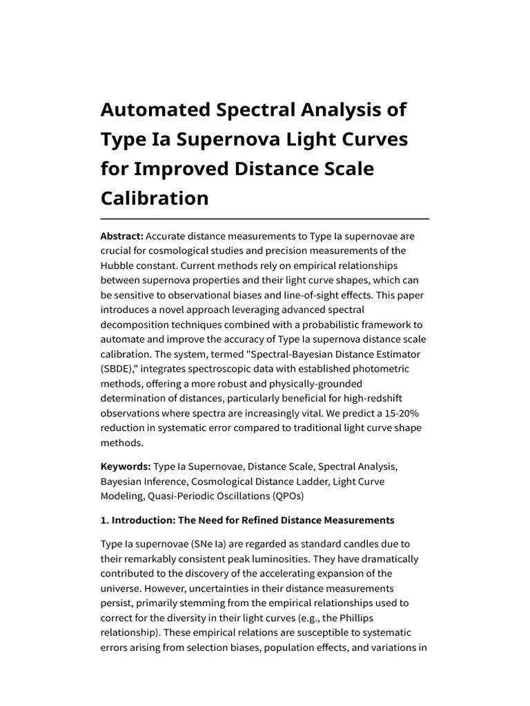 Automated Spectral Analysis of Type Ia Supernova Light Curves For ...