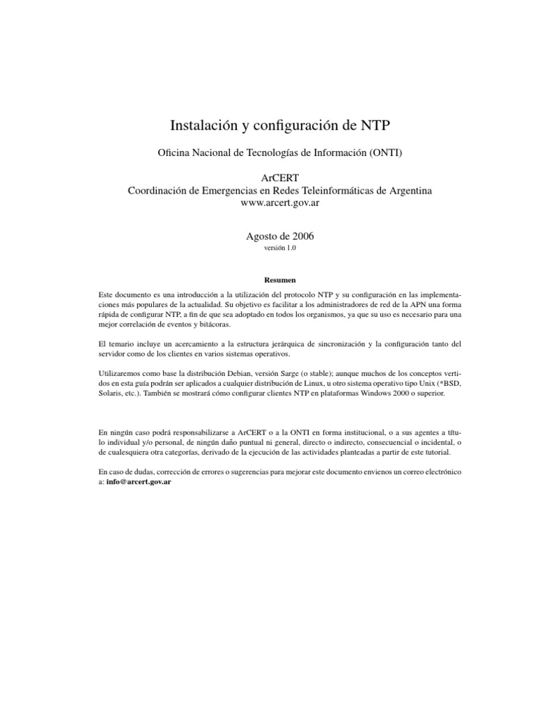 NTP | PDF | Servidor (Computación) | Arquitectura de internet