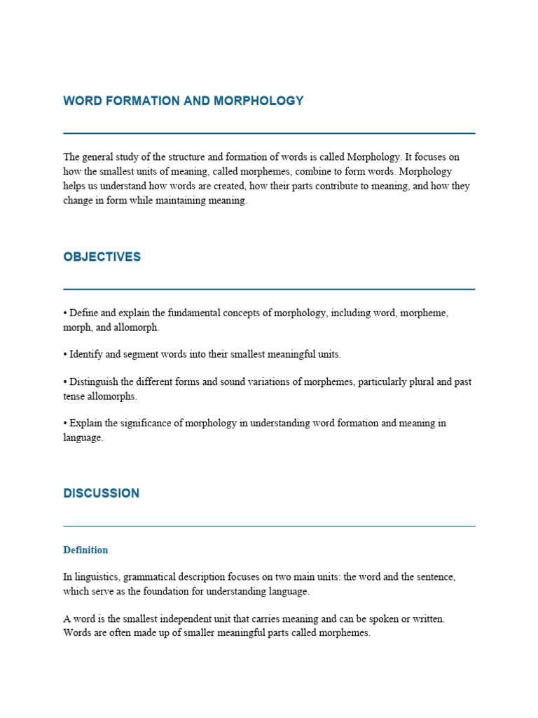 Word Formation and Morphology Written Report | PDF | Word | Morphology ...