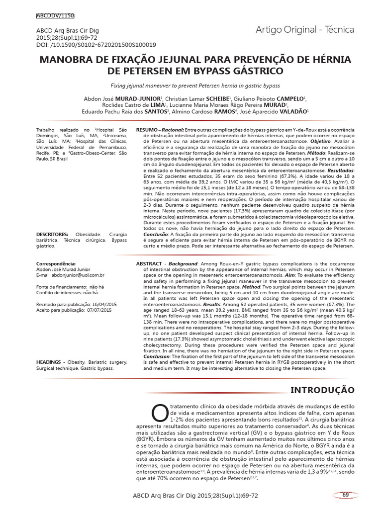 Manobra Jejunal para Prevenir Hérnia em Bypass | PDF | Sistema ...