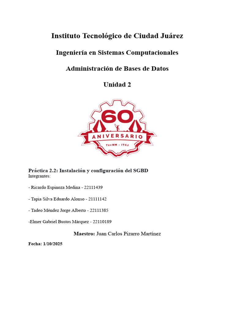 U2 - Practica 2.2 - Instalación y Configuración Del SGBD - 1 | PDF | Bases de datos | Servidor ...
