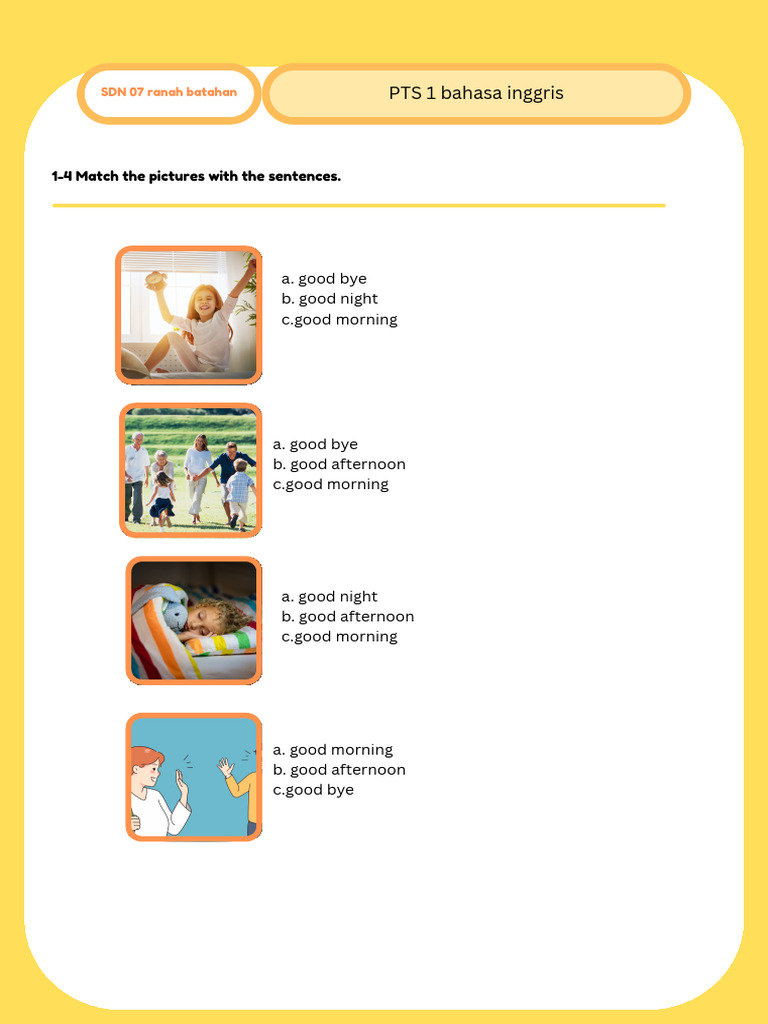 English Booklet A For Grade 1 in Yellow White Cute Style | PDF