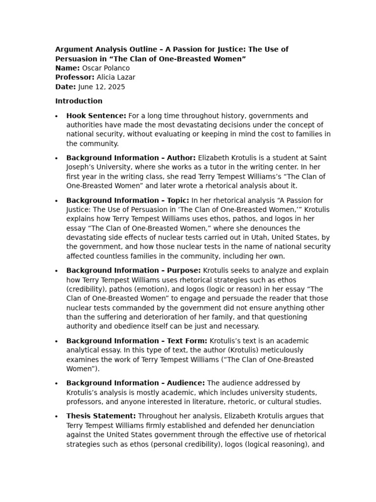 Rhetorical Analysis of "Clan of One-Breasted Women" | PDF | Rhetoric ...