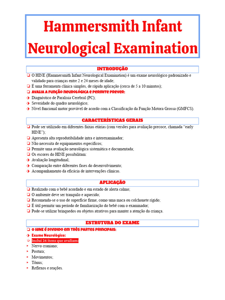 Hammersmith Infant Neurological Examination (HINE) E Exame Neurológico ...