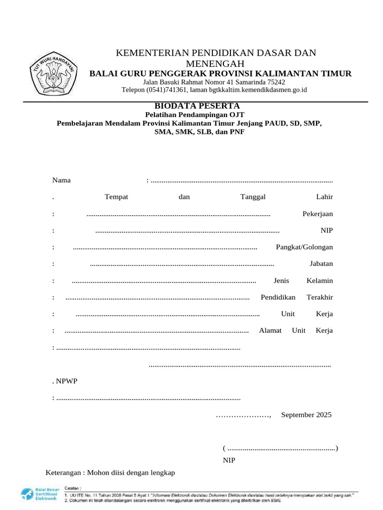 Biodata OJT Koding KA | PDF