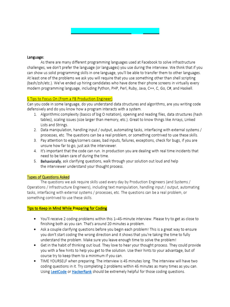 Meta Production Engineer - Coding Prep | PDF | Computer Programming | Programming Language