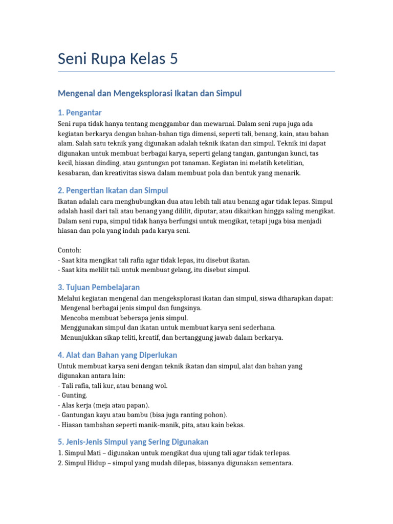 Materi SeniRupa Ikatan Dan Simpul Kelas5 | PDF
