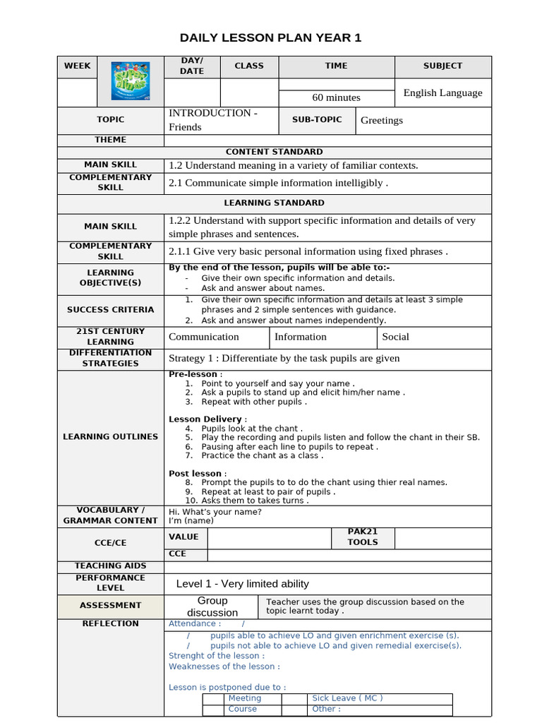 Week 2 - Unit Introduction - Friends (Greetings) | PDF | Lesson Plan ...