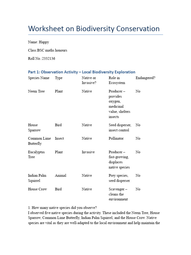 Happy 2332136 Maths Honours | PDF | Invasive Species | Conservation Biology