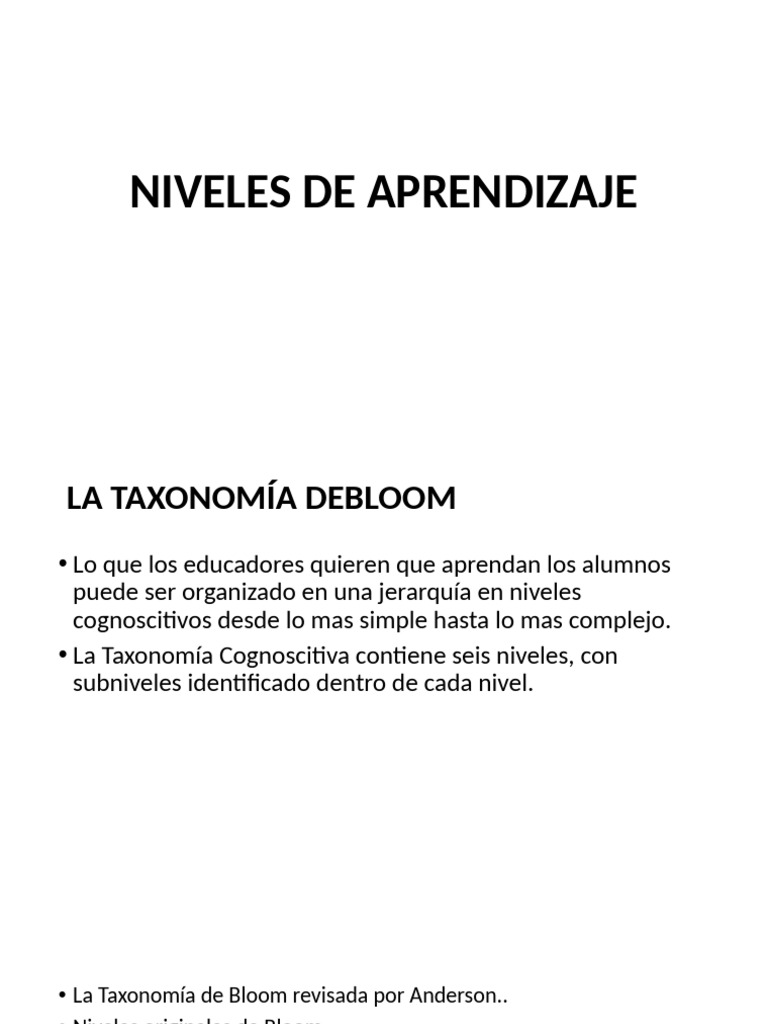 NIVELES DE APRENDIZAJE. TAXONOMIA DE BLOOM | PDF