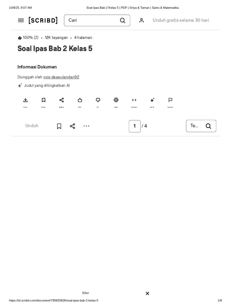 Soal Ipas Bab 2 Kelas 5 - PDF - Griya & Taman - Sains & Matematika | PDF