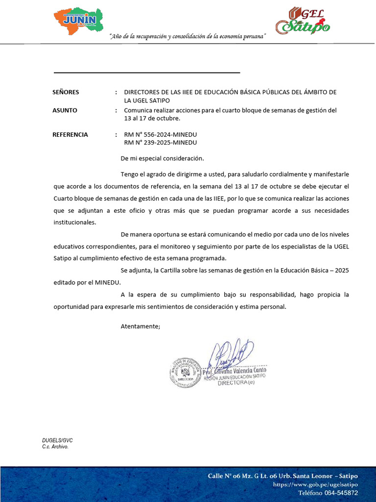 Oficio Mult 327-DUGEL-S-JAGP - Comunica Acciones Cuarto Bloque Semana ...