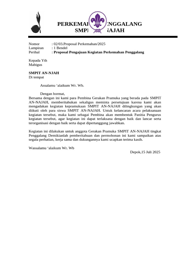 Proposal Perkemahan Penggalang SMPIT | PDF